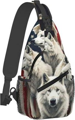 Generic Mode Sacoche Tactique Art du loup sous le drapeau am&eacute;ricain Sacs &agrave; Bandouli&egrave;re Durable Sac &agrave; Dos De Voyage pour Randonn&eacute;e Voyage Cyclisme