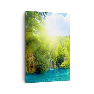 Arttor Bilder auf Leinwand 70x100cm Leinwandbild mit Rahmen Wasserfall Forrest Himmel Gro&szlig; Wanddeko Bild Schlafzimmer K&uuml;che Deko Wandbilder Dekoration Wohnzi