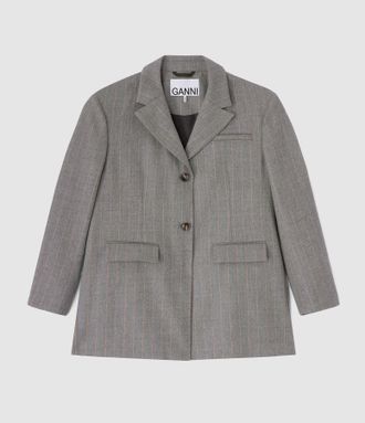 Ganni Blazer Wool Stripe Pewter Melange