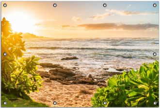 Wallario Outdoor-Poster f&uuml;r Garten oder Balkon Strand im Morgenlicht, Motivbanner Gr&ouml;&szlig;e: ca. 80 x 120 cm, Outdoor-Bild