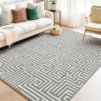 Generic Tapis de Salon Chambre Salle &agrave; Manger Adulte Bureau Design Labyrinthe Abstrait &Eacute;l&eacute;gant Poil Court Doux Moelleux 140 x 200 cm, Gris