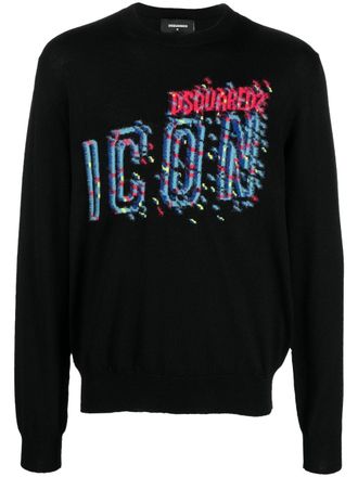 Dsquared2 Pullover mit Intarsien-Logo - Schwarz