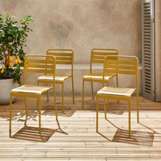 Sweeek Lot de 4 chaises de jardin acier. 4 places. ocre. Amelia. L44 x P52 x H79cm