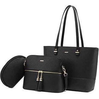 Lovevook Sac &agrave; Main Femme Sac &agrave; &eacute;paule Sac &agrave; bandouli&egrave;re femme Grand sac fourre-tout pour femme pour Coll&egrave;ge Affaires, Ensemble 3 pi&egrave;ces sac &agrave; main Cuir PU v&eacute;g
