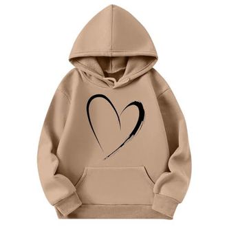 Generic Sweat &agrave; capuche ample pour la Saint-Valentin 2026 avec imprim&eacute; pour un pull confortable, kaki, XXL
