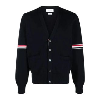 Thom Browne Cotton Milano Stitch V-Neck Cardigan - - Knitwear - Herren - Blau - 2XL