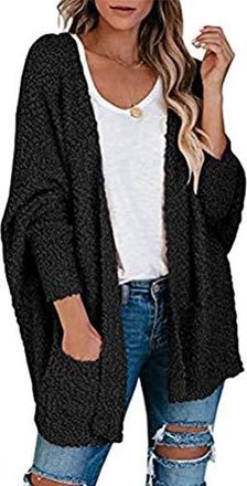 Onsoyours Femme Cardigan Manches Longues Gilet Veste Casual en Tricot Nouveau Mode Ouvert avec Poches Chaud Automne Hiver Sweater Outwear A Noir XXL