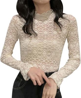 Generic Tee Shirt Thermique Femme Col Haut Montant Hauts Textile Respirant Pulls Motif C&ocirc;tel&eacute; Tops Polaire Int&eacute;rieure sous-v&ecirc;tements L&eacute;ger Confortable pour Lo