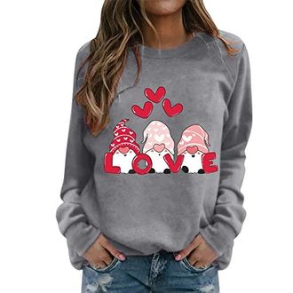 Generic Sweat-shirt &agrave; col rond et imprim&eacute; coeur &agrave; manches longues pour femme, pour la Saint-Valentin, 2026, gris, M