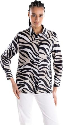 Marella Femme, Blouses et Chemises, Multicolore, Taille: 36 FR Zebra Print Linen Shirt