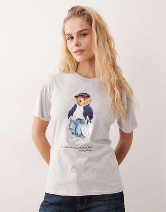 Polo Ralph Lauren T-shirt d&eacute;contract&eacute; &agrave; imprim&eacute; Polo Bear - Gris clair chin&eacute;