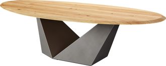 DELIFE Esszimmertisch Edge Oval Eiche Natur 280x130x2,5 Prisma Metallic Silber Flow-Edge