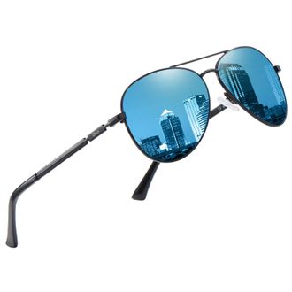Duco Cool Brille Polarisierte Sonnenbrille Klassische Unisex Fliegerbrille UV400 Filter Kategorie 3 3025K (Gestell: Schwarz, Gl&auml;ser: Blau)
