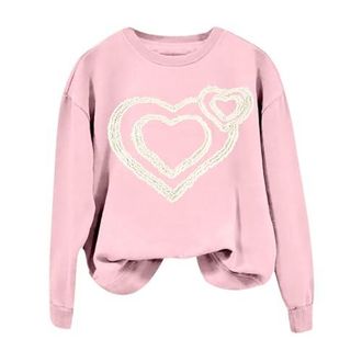 Generic T-shirt imprim&eacute; &agrave; manches longues et col rond pour femme pour la Saint-Valentin 2026, rose, XXL