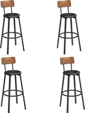 Vasagle Barhocker, 4er Set, Barstühle, PU-Bezug, mit Fußstütze, einfacher Aufbau, Industrie-Design, für Esszimmer, Küche, Theke, Bar, vintagebraun-tintenschwa