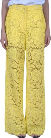 Dolce & Gabbana Pantalon Tailleur en Dentelle Florale - Femme - Pantalons - Jaune - Taille: 42 FR