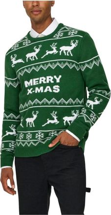 Only & Sons Only & Sons, Homme, Pulls, Vert, Taille: L Tricot Imprim&eacute; &agrave; Manches Longues et Col Rond