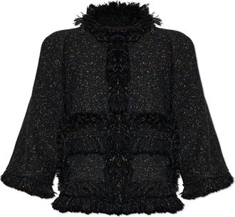 sacai Nep Tweed Jacke mit Fransen - - Jackets - Damen - Schwarzk - M