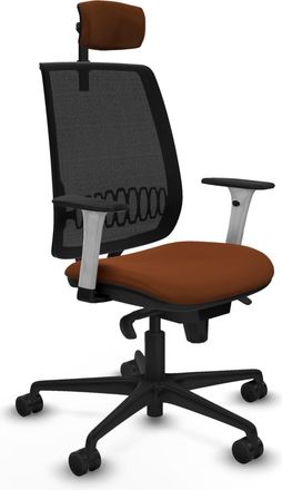 Piqueras y Crespo Alares B&uuml;rostuhl mit wei&szlig;en und schwarzen Armlehnen, h&ouml;henverstellbare Lendenwirbelst&uuml;tze und h&ouml;henverstellbares Kopfteil, Schwarz / Braun