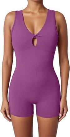 Generic Barboteuse de yoga côtelée avec col en V pour femme 2026, violet, M