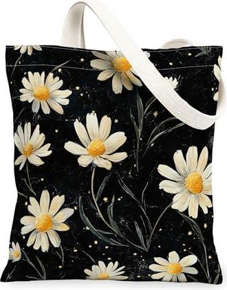 Generic Sac fourre-tout en toile de camomille printani&egrave;re pour le shopping, 33 x 38 cm, sac d&eacute;picerie r&eacute;utilisable vintage pour femme, motif floral de voyage,