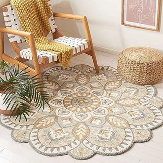Safavieh Traditionell Teppich f&uuml;r Wohnzimmer, Esszimmer, Schlafzimmer - Novelty Collection, Kurzer Flor, Elfenbein und Beige, 120 x 120 cm