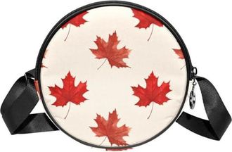 Generic Circle Petit sac &agrave; bandouli&egrave;re pour femme, motif feuille d&eacute;rable avec fermeture &eacute;clair, bretelles r&eacute;glables, sac &agrave; main rond d&eacute;contract&eacute; pour femmes e