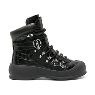 Bally Gepr&auml;gter Schwarzer Lederstiefelette - - Shoes - Damen - Schwarzk - 37 EU