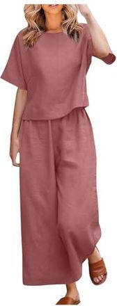 Generic Tenues deux pi&egrave;ces pour femme - Haut court &agrave; manches courtes avec pantalon large - Ensemble assorti pour l&eacute;t&eacute; - Essentiel pour les vacances, bordeaux,