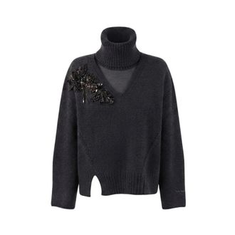 Ermanno Scervino Rippstrick-Pullover mit hohem Kragen - - Knitwear - Damen - Grau - 2XS
