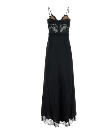 Self Portrait Lace-Trimmed Satin Dress - Black