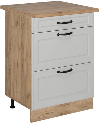 Vicco Meuble cuisine R-Line, Blanc campagne, 60cm avec tiroirs, pt Chêne