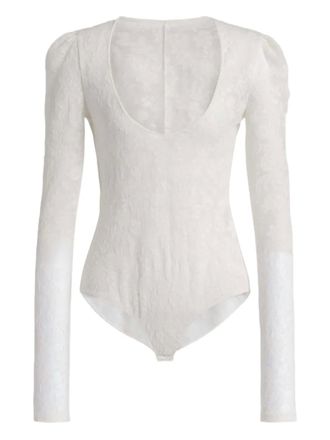 Alberta Ferretti body en laine &agrave; manches longues - Blanc