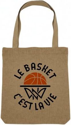 Fabulous Sac Shopping Tote Bag Aspect Lin - Le Basket cest la Vie Sport Basketball Ballon - Sac de Courses Toile Epaisse 360g Beige Naturel Cabas Port&eacute; Epaule 