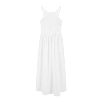 Emporio Armani Femme, Robes, Blanc, Taille: 42 FR Robe Longue en Popeline avec Motif Smock&eacute;