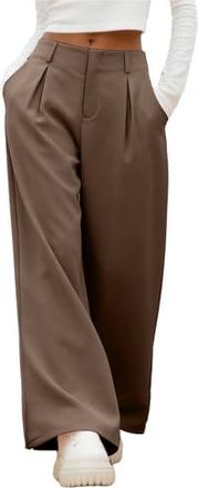 Generic Pantalon de costume large pour femme - L&eacute;ger - Taille haute - Pantalon d&eacute;contract&eacute; - Jambes larges - Extensible - Avec poches - Pour le bureau, les lo