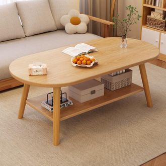 Generic Ovaler Couchtisch mit offenem Regal, 2-stufiger Wohnzimmer-Mitteltisch for Wohnzimmer, Innenbereich, Wohndekor, zur Aufbewahrung von Pflanzen, Büchern