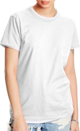 Hanes Perfect-T Damen-T-Shirt, kurz&auml;rmelig, Baumwolle, Rundhalsausschnitt, Weiss/opulenter Garten, Mittel