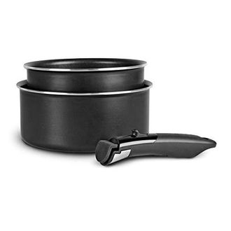 Sitram 713285, Set de 2 casseroles &Oslash;16 et 20cm en aluminium anti-adh&eacute;rent avec poign&eacute;e amovible - Tous feux DONT induction, Argent