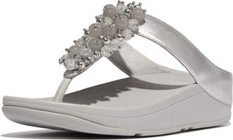FitFlop Damen Fino Bauble-Bead Toe-Post Sandals Keilsandale, Platin, 39 EU Weit