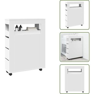 vidaXL The Living Store Badschrank Schmal mit Rollen Wei&szlig; Holzwerkstoff - Schrank mit Rollen