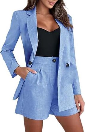 Generic Haut de bain dos nu pour femme, costume en lin avec short, veste &eacute;l&eacute;gante, un must have pour une tenue d&eacute;contract&eacute;e, bleu, XXL