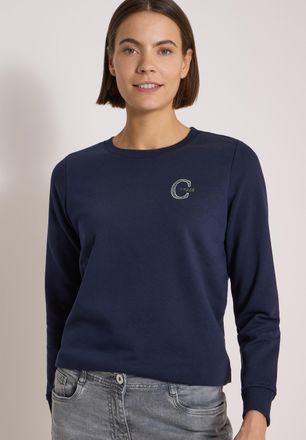 Cecil Sweatshirt CECIL, Damen, Gr. XXL (46), blau (urban dunkelblau), Sweatware, 65% Baumwolle, 35% Polyester, unifarben, comfort fit, Rundhals, B&uuml;ndchen, S