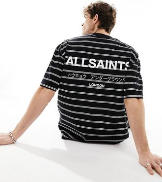 AllSaints Underground - Oversize-T-Shirt mit schwarzen Streifen