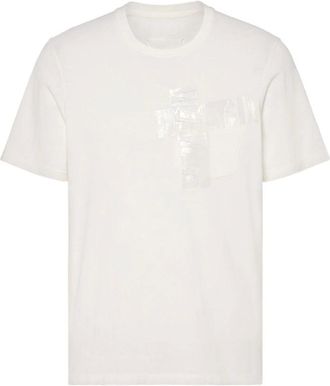 Maison Margiela Homme, Tops, Blanc, Taille: XL T-shirt en jersey de coton &agrave; bandes