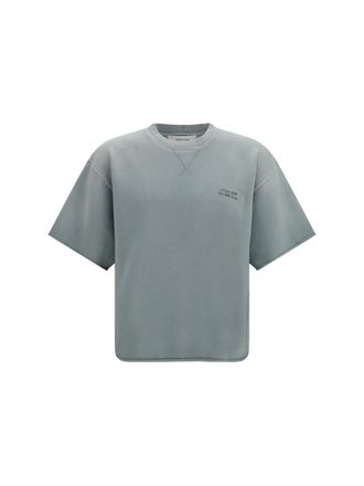 Golden Goose Mens Short-Sleeve Sweatshirt With Back Print Iceberg Green Cotton Sweatshirts Sweater