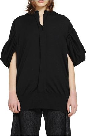 Junya Watanabe Femme, Blouses et Chemises, Noir, Taille: 40 FR Pull Col V &agrave; Manches Fronc&eacute;es
