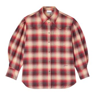 Ganni Femme, Blouses et Chemises, Multicolore, Taille: 38 FR Chemisier &agrave; Manches Bouffantes &agrave; Carreaux
