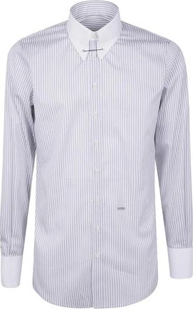Dsquared2 Homme, Chemises, Blanc, Taille: L Chemise Ray&eacute;e avec Pince de Col