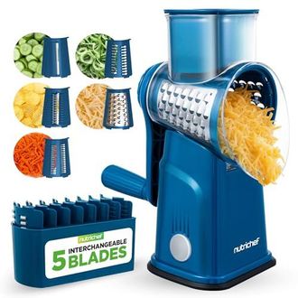 Nutrichef NutriChef 5 in 1 K&auml;se Reibe & Raspel | 5 Verschiedene Klingen f&uuml;r D&uuml;nn, Dick, Julienne Streifen, Wellenform & Gerade Streifen | Inklusive Handkurbel, 